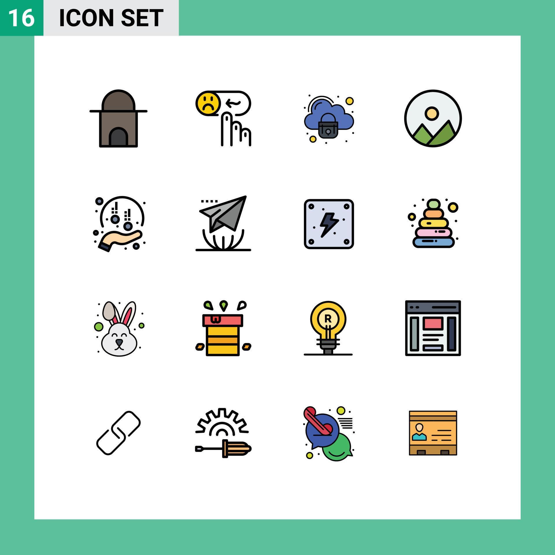 Editable Vector Line Pack Of 16 Simple Flat Color Filled Lines Of Donation Round Support Nature