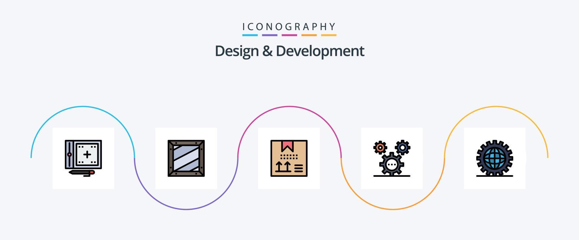 Design and Development Line Filled Flat 5 Icon Pack Including development. coding. development ...