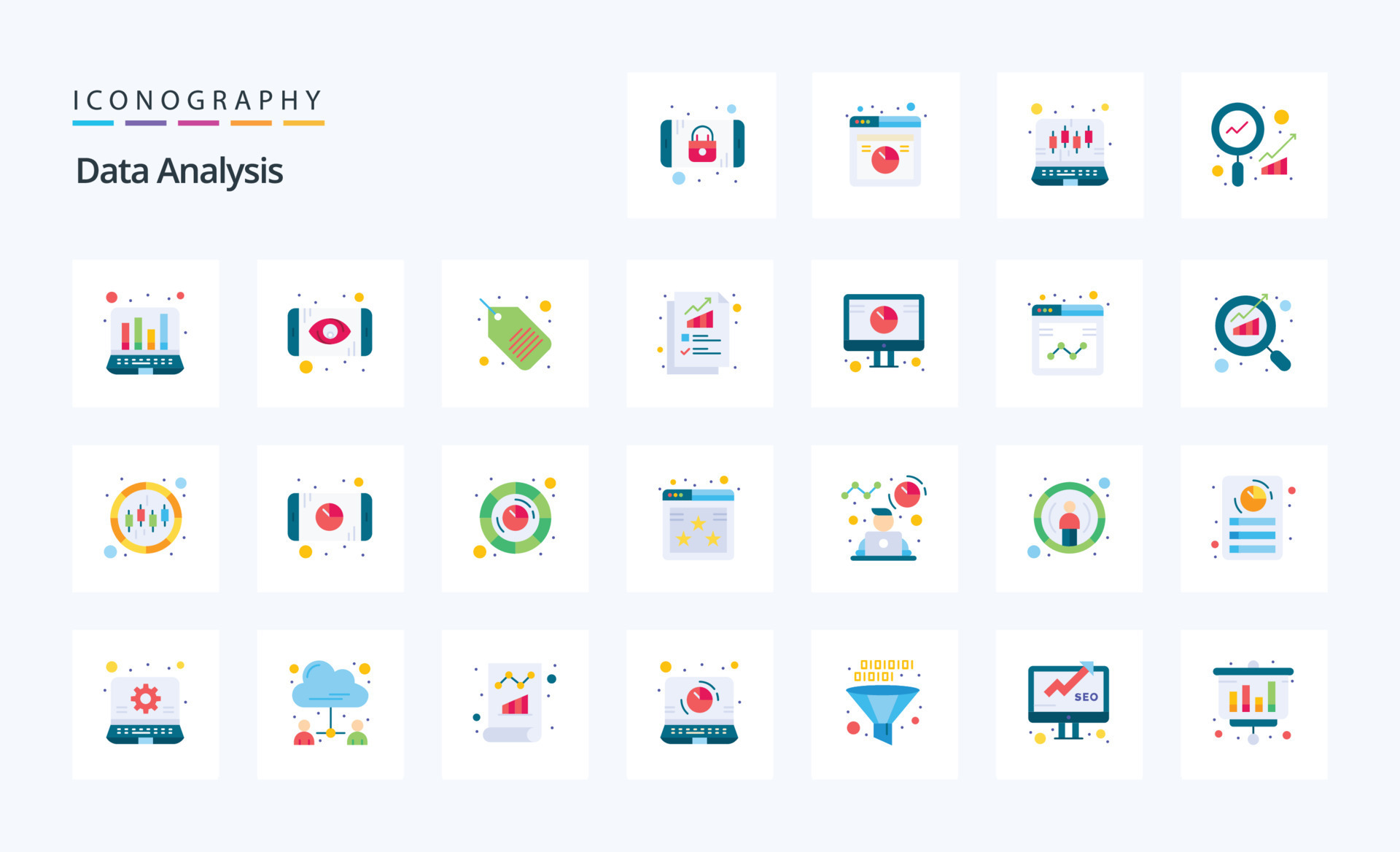 25 Data Analysis Flat color icon pack 18283982 Vector Art at Vecteezy