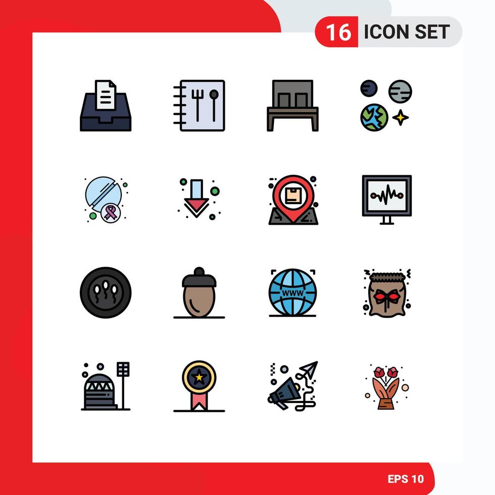 Pack Of 16 Modern Flat Color Filled Lines Signs And Symbols For Web