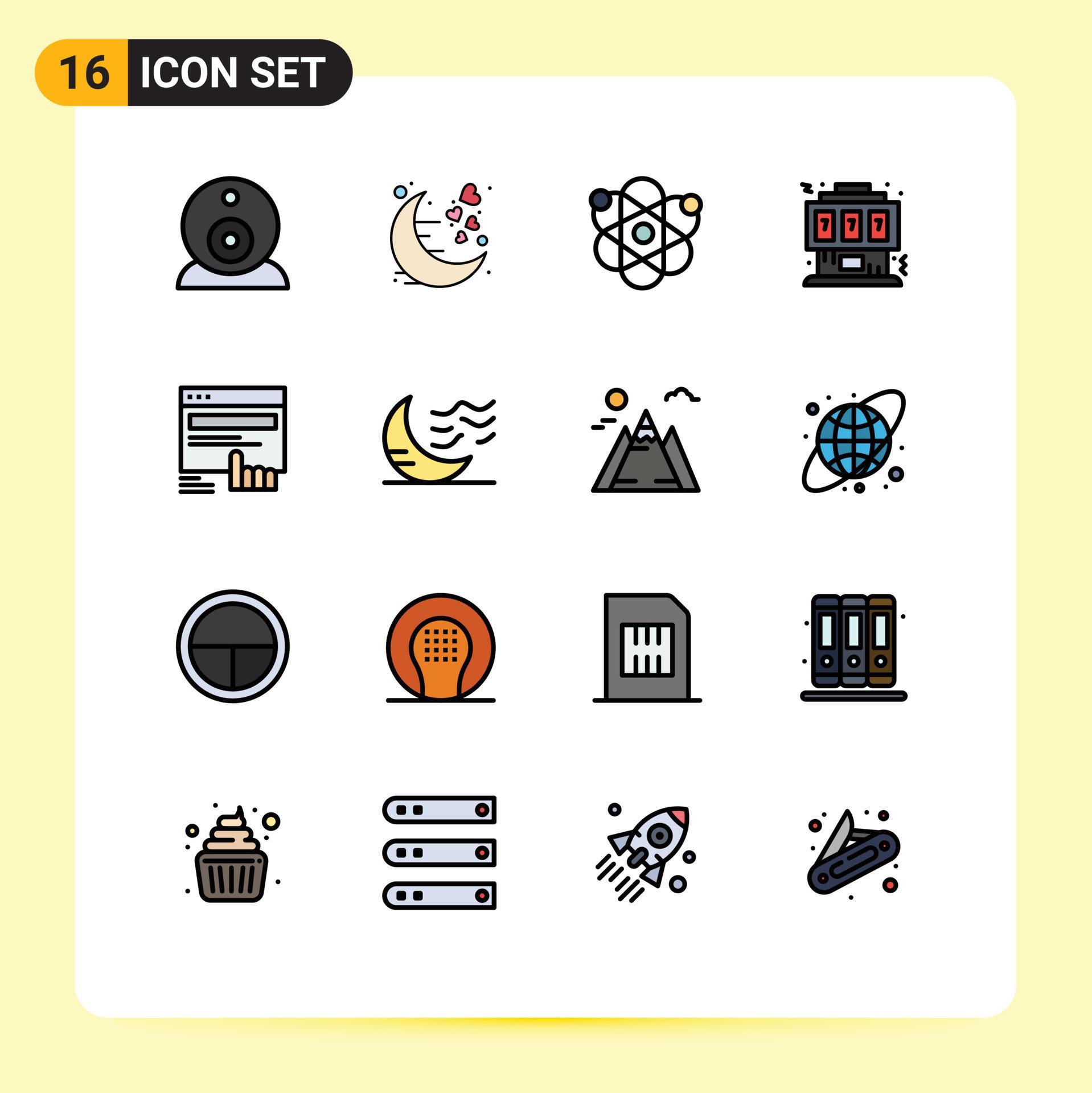 Set Of 16 Vector Flat Color Filled Lines On Grid For Click Joystick Atom Controller Game