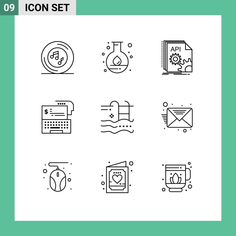 Mobile Interface Outline Set of 9 Pictograms of money bank science digital banking developer ...
