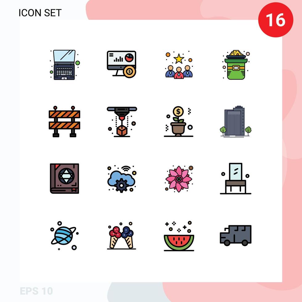 User Interface Pack Of 16 Basic Flat Color Filled Lines Of Modeling