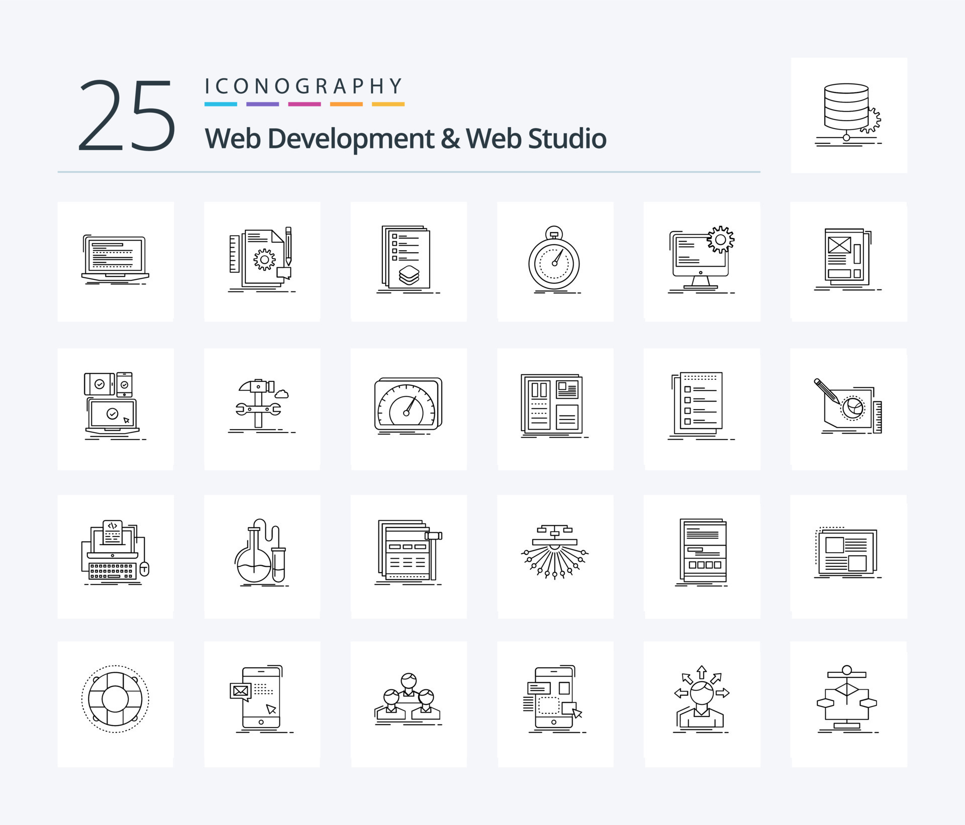 Web Development And Web Studio 25 Line icon pack including optimization ...