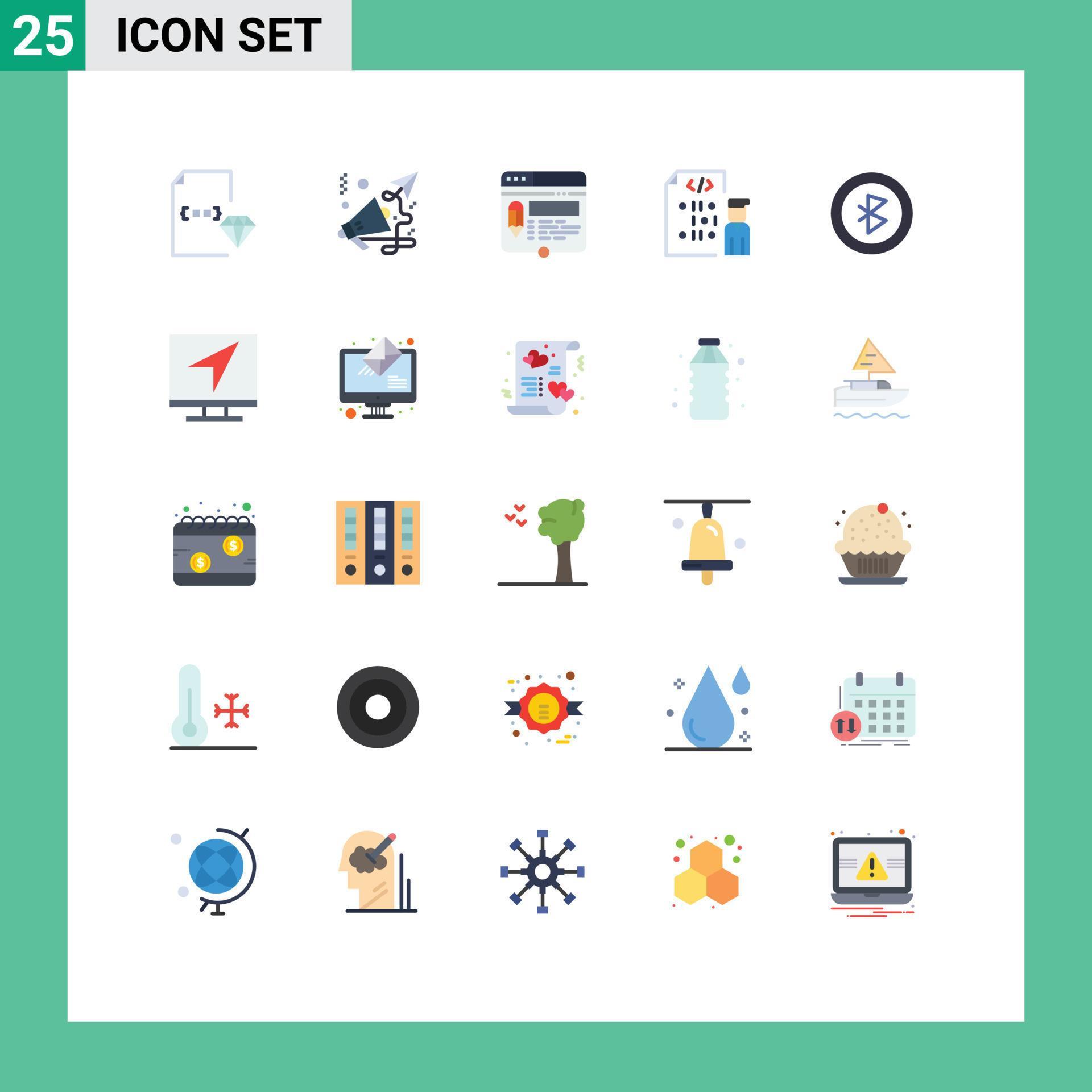 Pictogram Set Of 25 Simple Flat Colors Of Programmer Develop Speaker Coding Website Editable