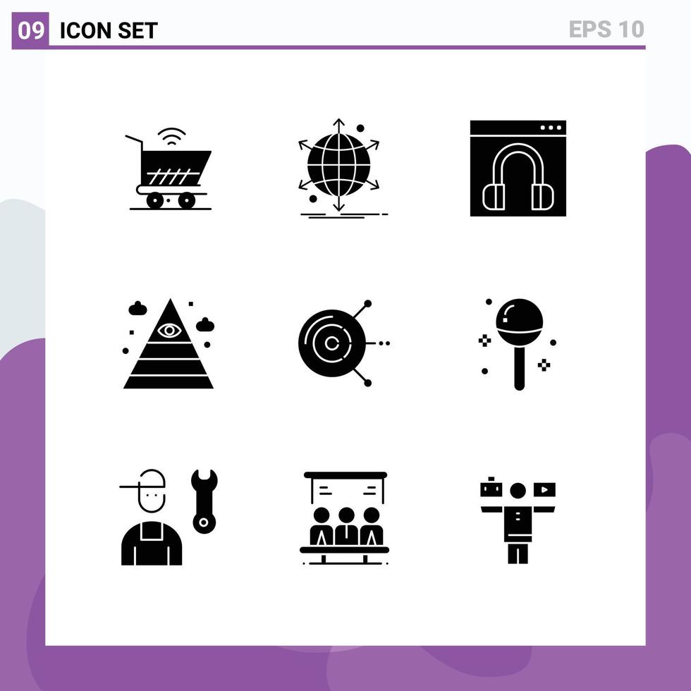Pictogram Set of 9 Simple Solid Glyphs of triangle illuminati web eye help Editable Vector ...