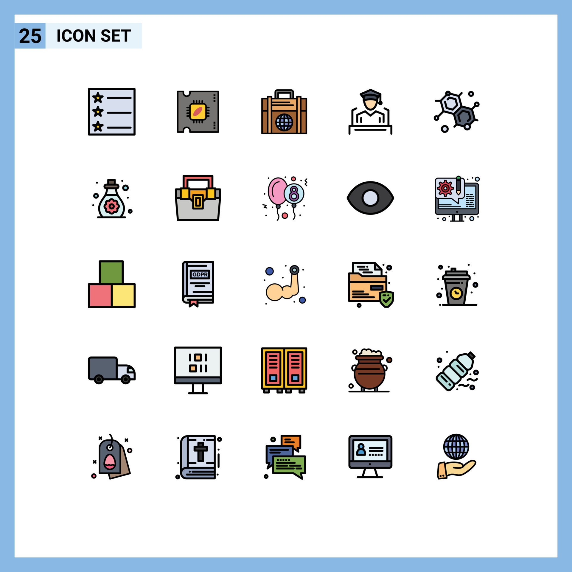 25 Universal Filled Line Flat Colors Set For Web And Mobile Applications Care Molecular Modern