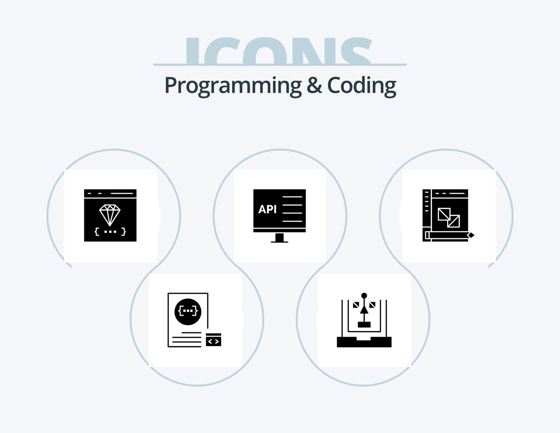 Programming And Coding Glyph Icon Pack 5 Icon Design Computer App Flowchart Development