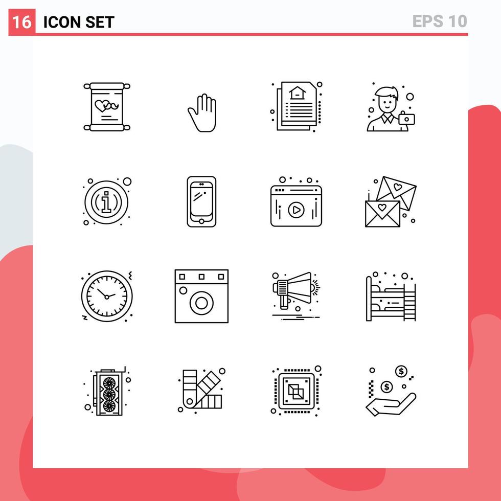 Mobile Interface Outline Set of 16 Pictograms of info portrait document photo image Editable ...