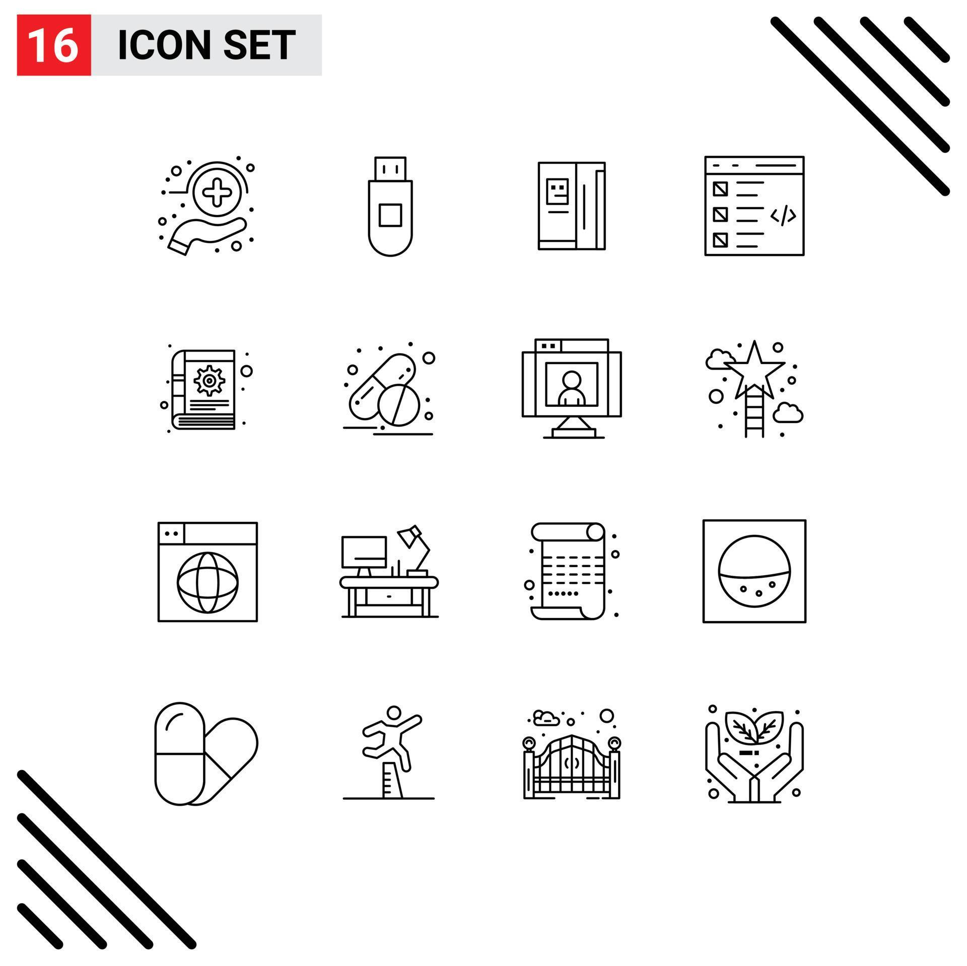 Outline Pack Of 16 Universal Symbols Of Content List Refregerator Development Coding Editable