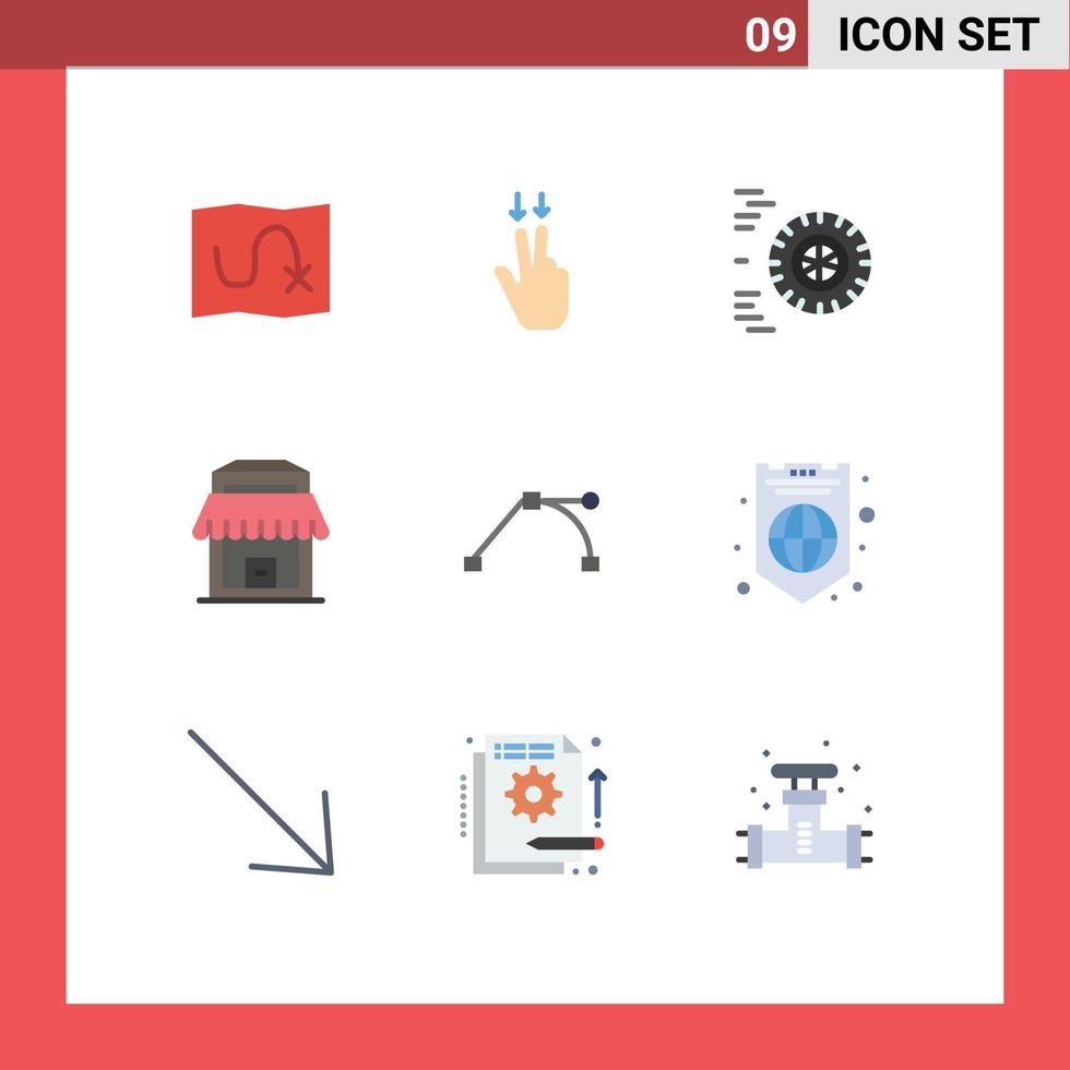 Editable Vector Line Pack of 9 Simple Flat Colors of protection global ...