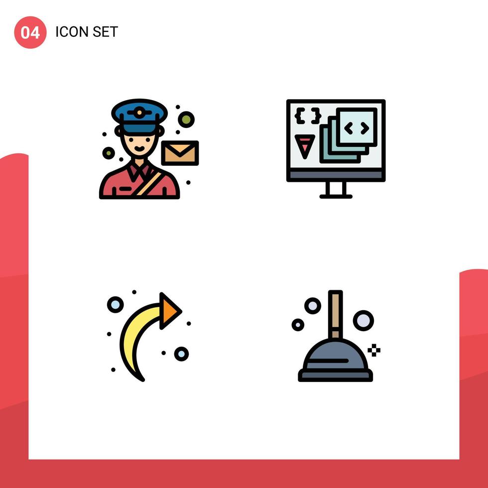 Set Of 4 Vector Filledline Flat Colors On Grid For Avatar Programming Post Coding Back Editable