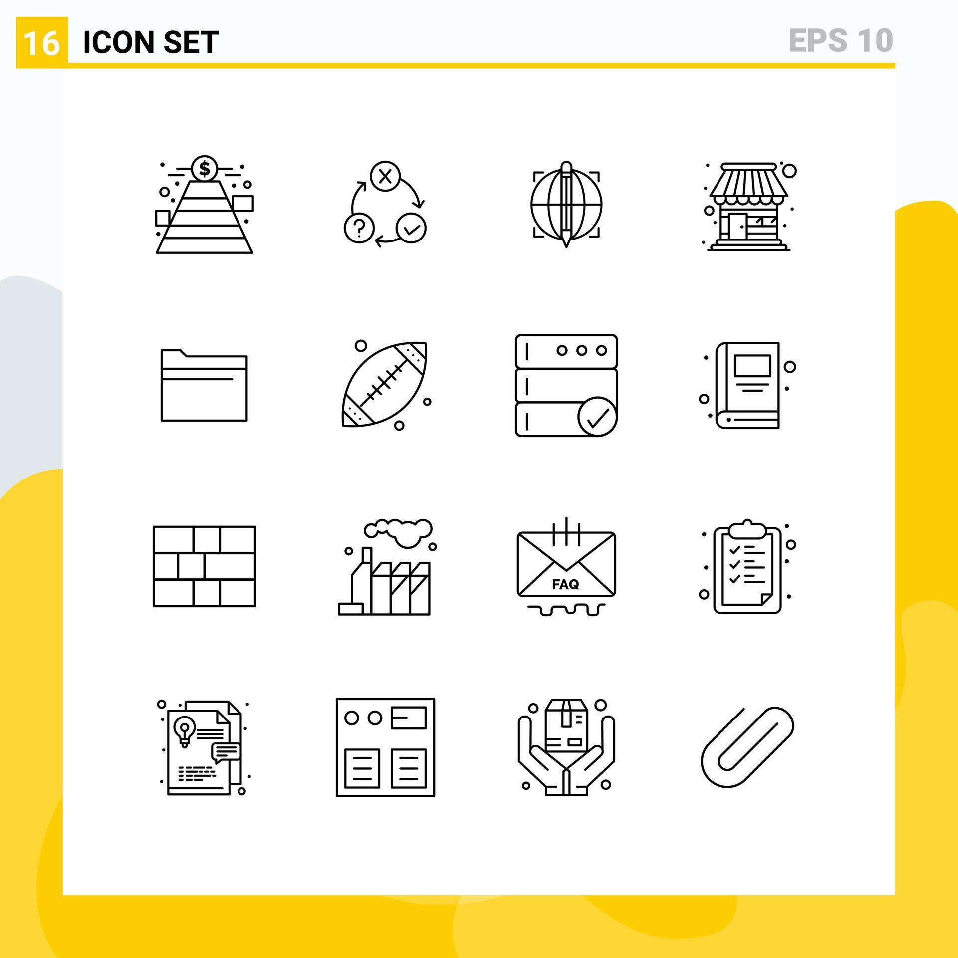 Set of 16 Vector Outlines on Grid for folder store realization shop success Editable Vector ...