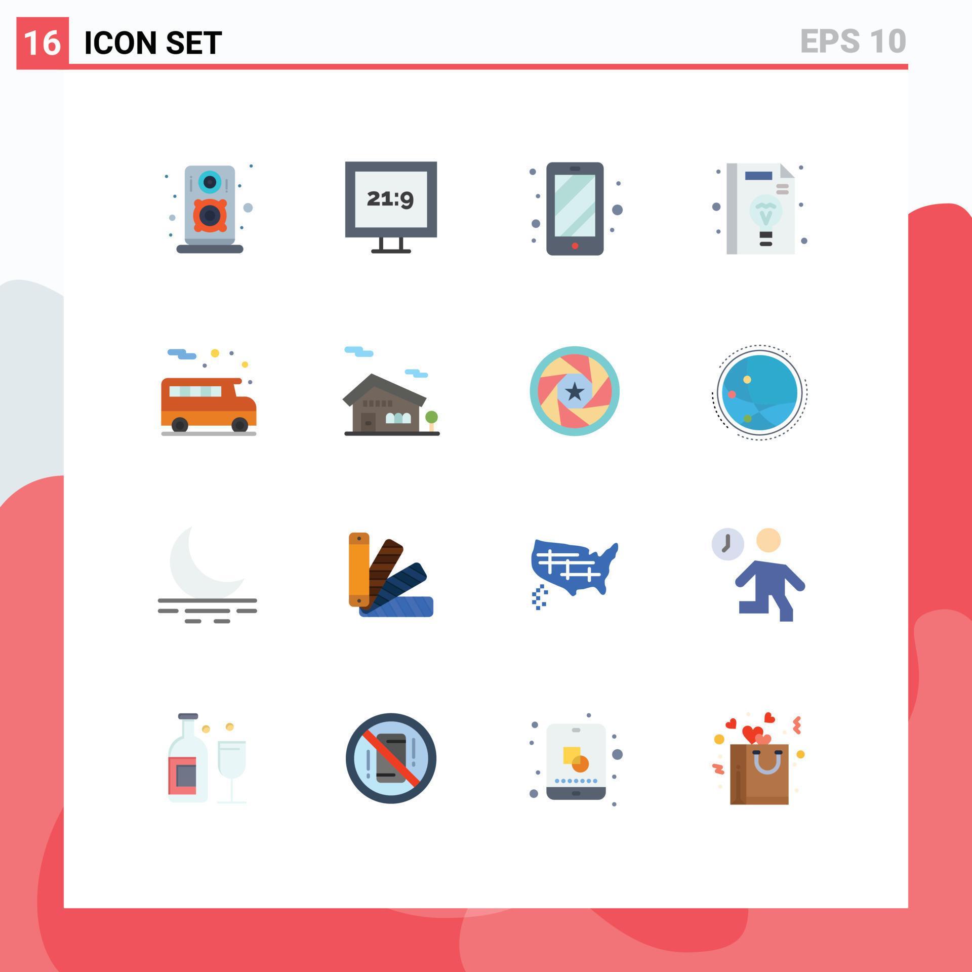 16 User Interface Flat Color Pack Of Modern Signs And Symbols Of Home Transportation Access