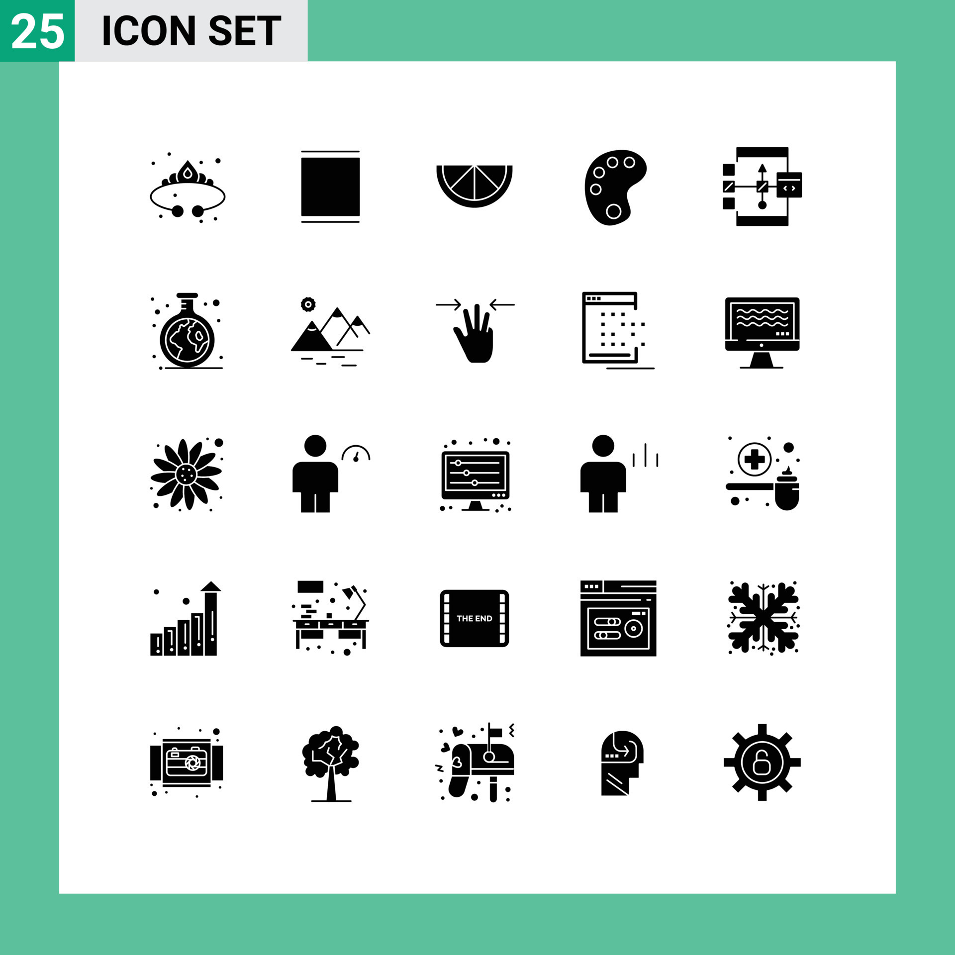 25 Thematic Vector Solid Glyphs And Editable Symbols Of Development Coding Timeline App