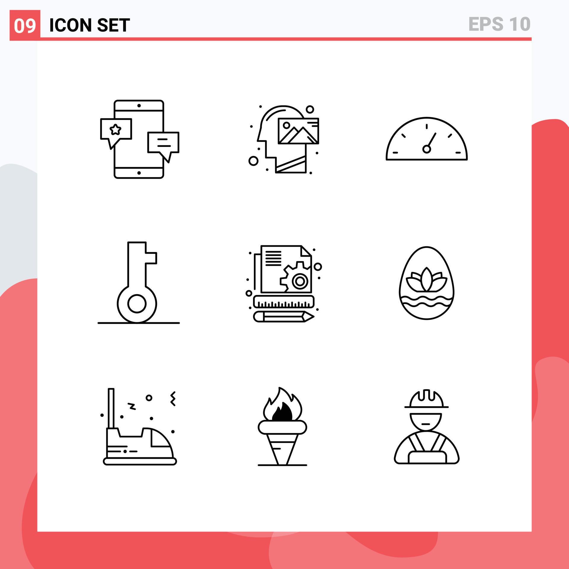Set Of 9 Vector Outlines On Grid For Content Password Thinking Lock Performance Editable Vector