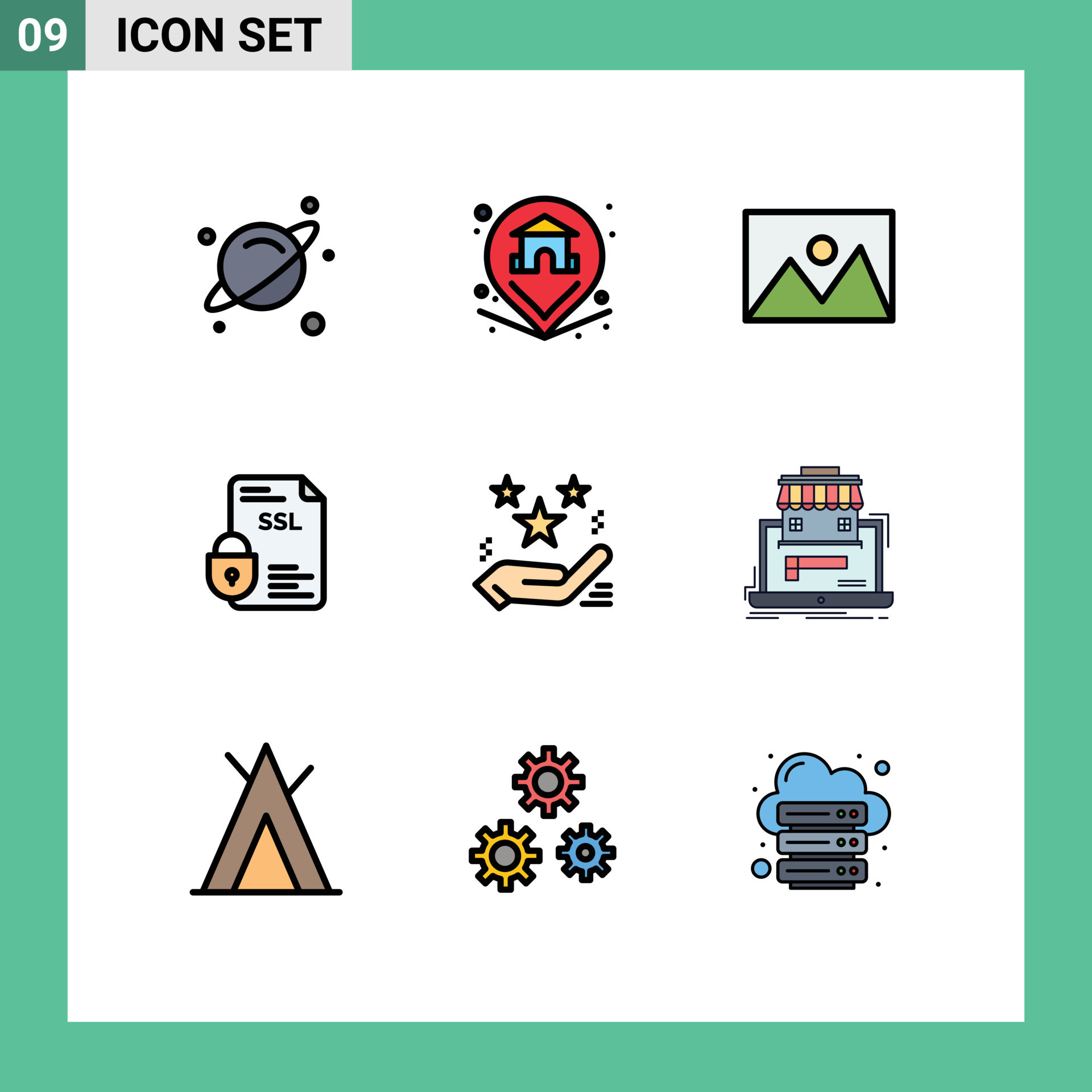 9 User Interface Filledline Flat Color Pack Of Modern Signs And Symbols Of Hand Security Home