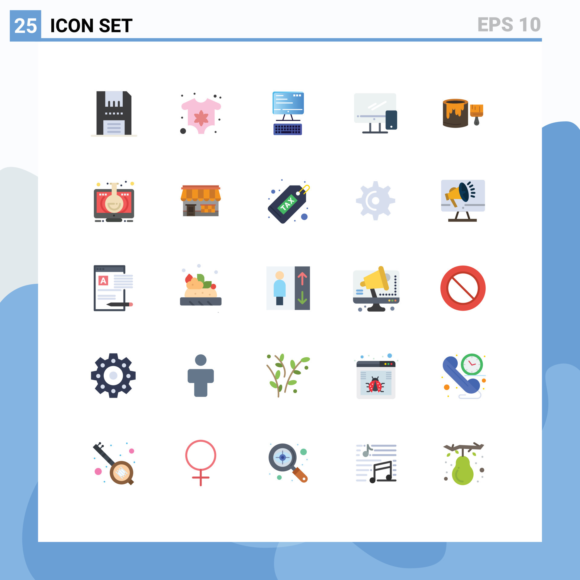 25 Thematic Vector Flat Colors And Editable Symbols Of Brush Imac Computer Device Computer