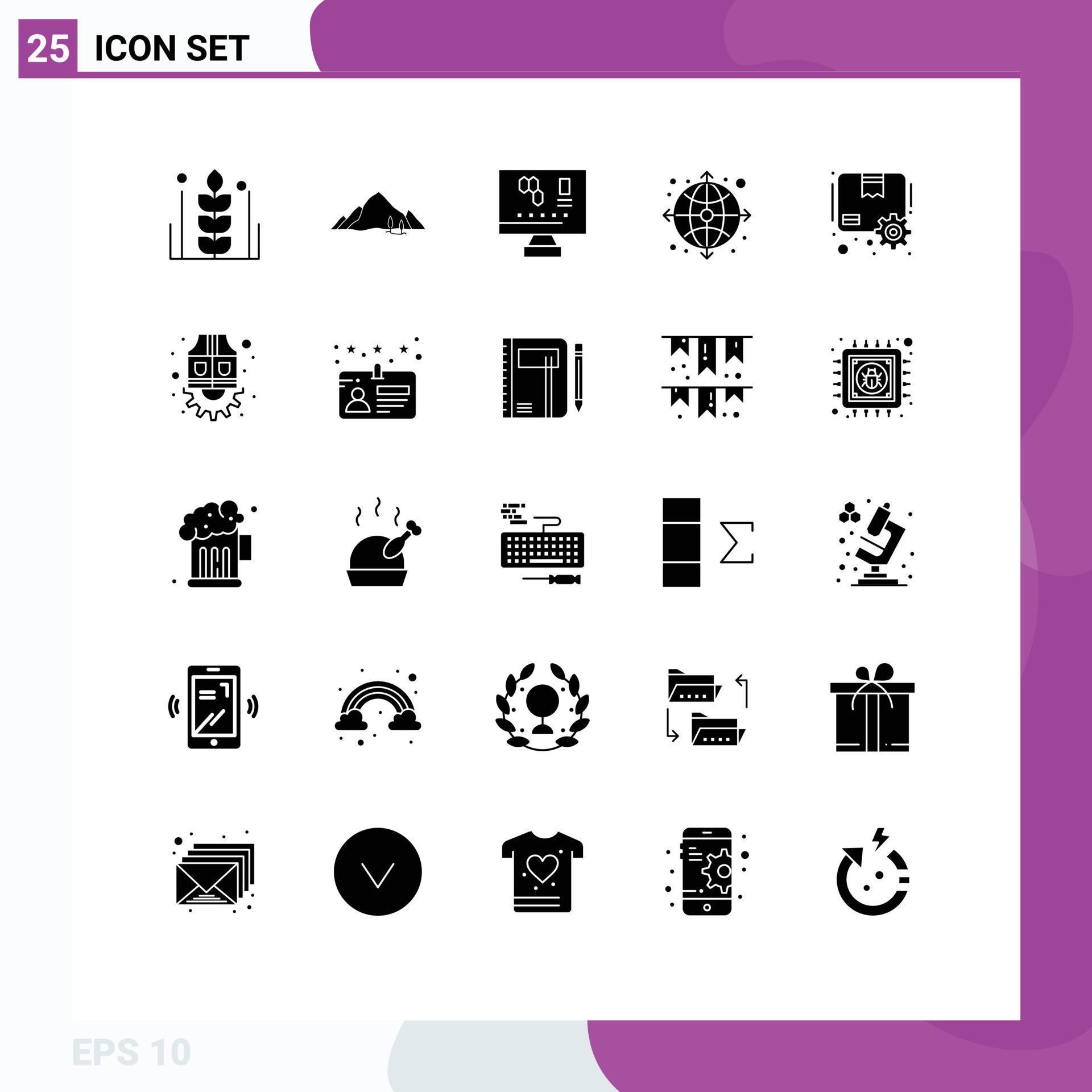 Pictogram Set of 25 Simple Solid Glyphs of web globe nature arrow laboratory Editable Vector ...