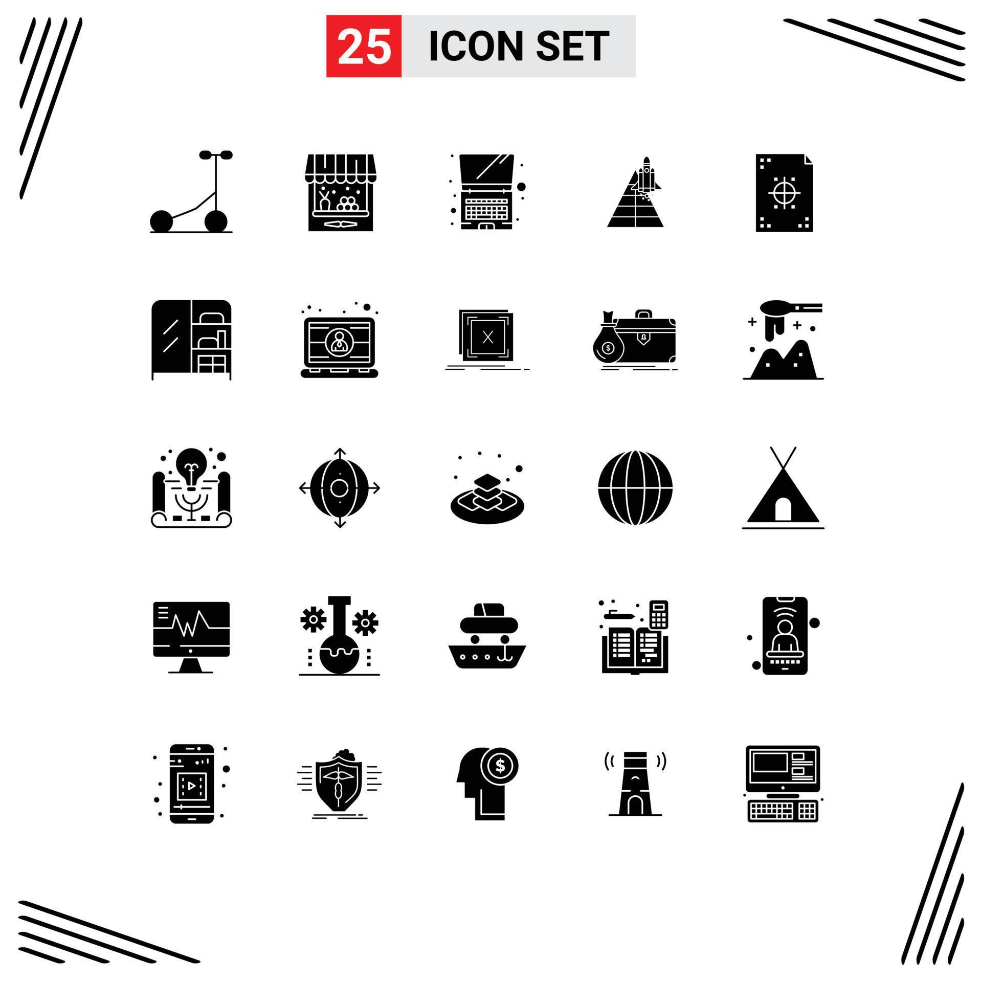 Set of 25 Commercial Solid Glyphs pack for development coding laptop ...