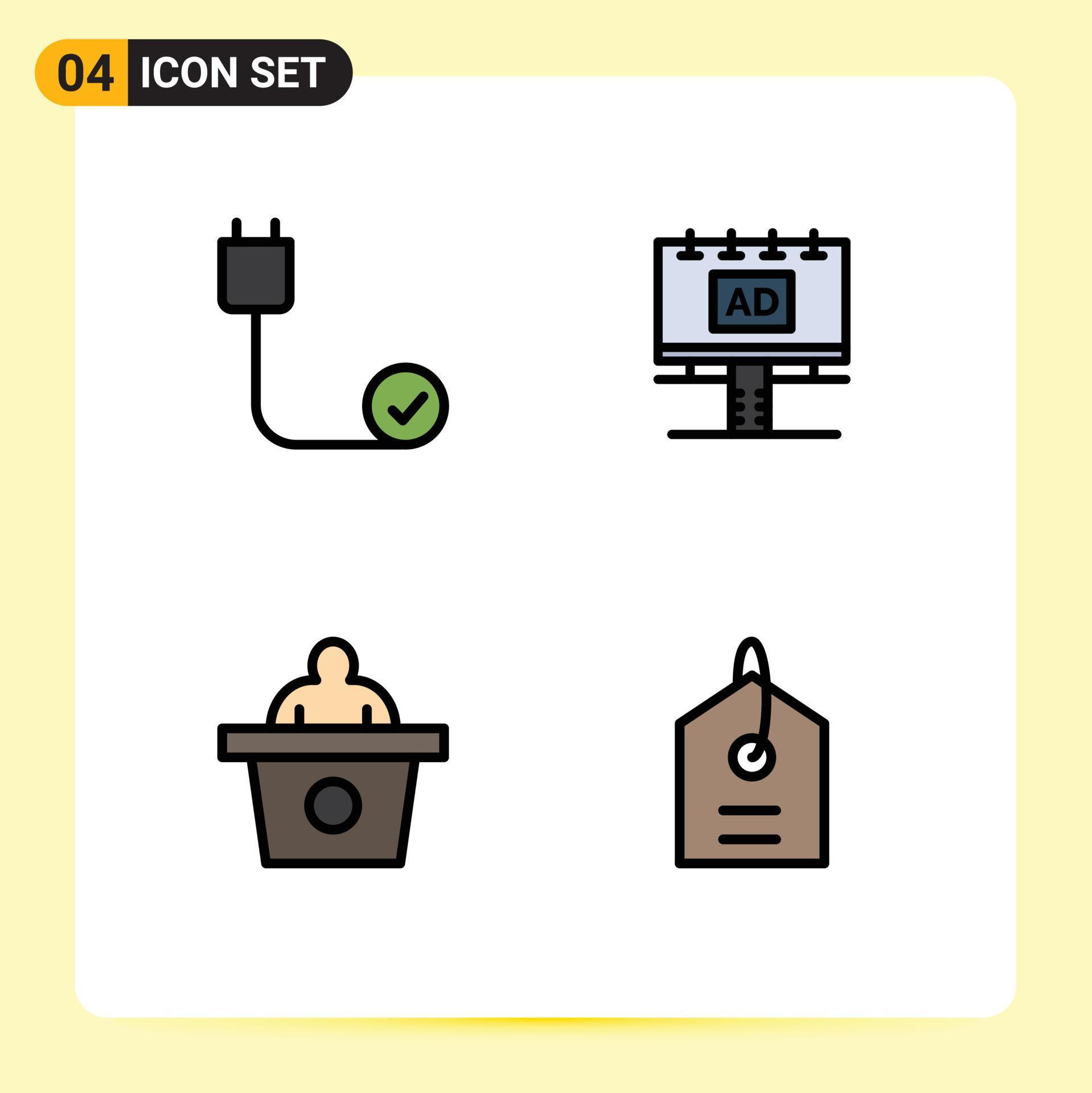 Set Of 4 Modern Ui Icons Symbols Signs For Computers Advertisment Devices Board Presentation