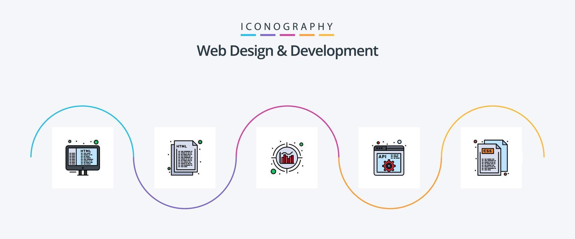 Web Design And Development Line Filled Flat 5 Icon Pack Including Css Programming Web