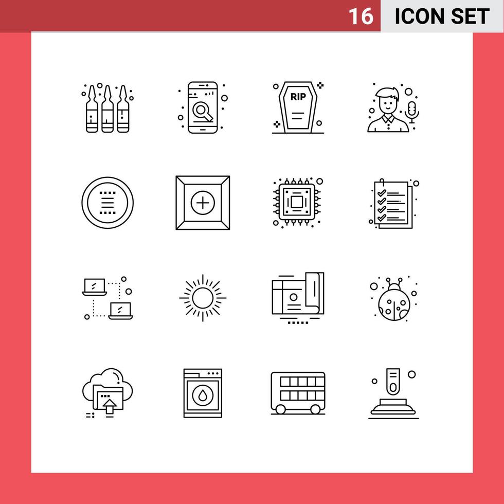Set of 16 Vector Outlines on Grid for app microphone casket mic halloween Editable Vector Design ...