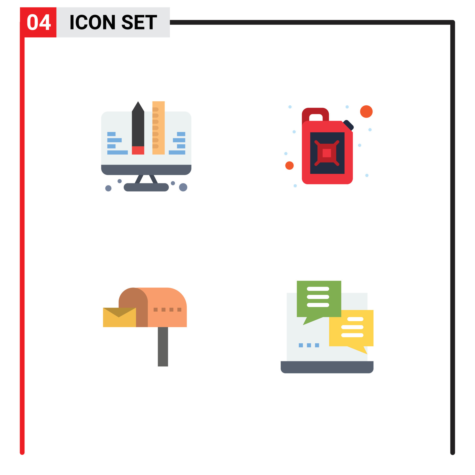 Set Of 4 Modern Ui Icons Symbols Signs For Coding Mail Box Web Oil Development Editable Vector