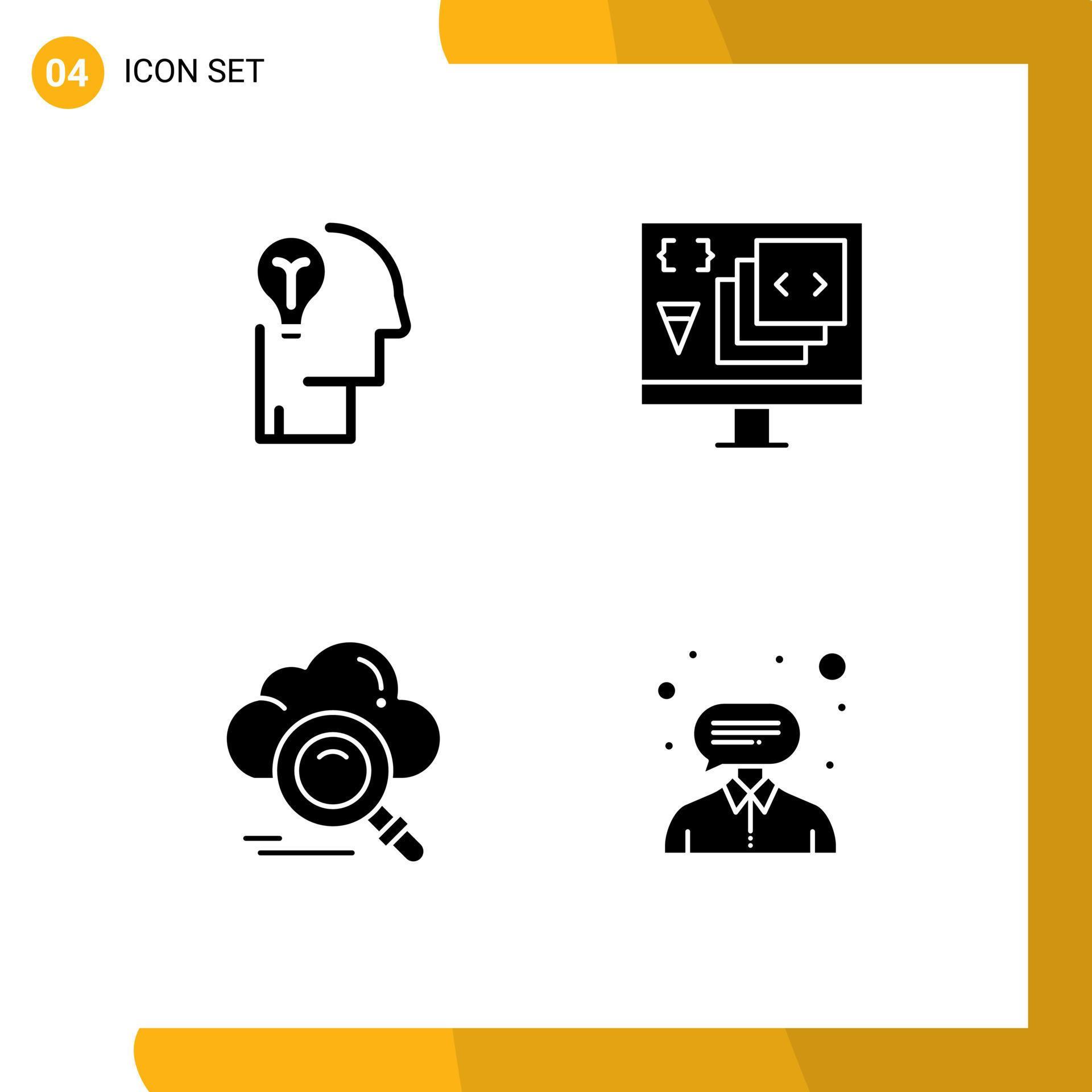 Stock Vector Icon Pack of 4 Line Signs and Symbols for idea programming ...