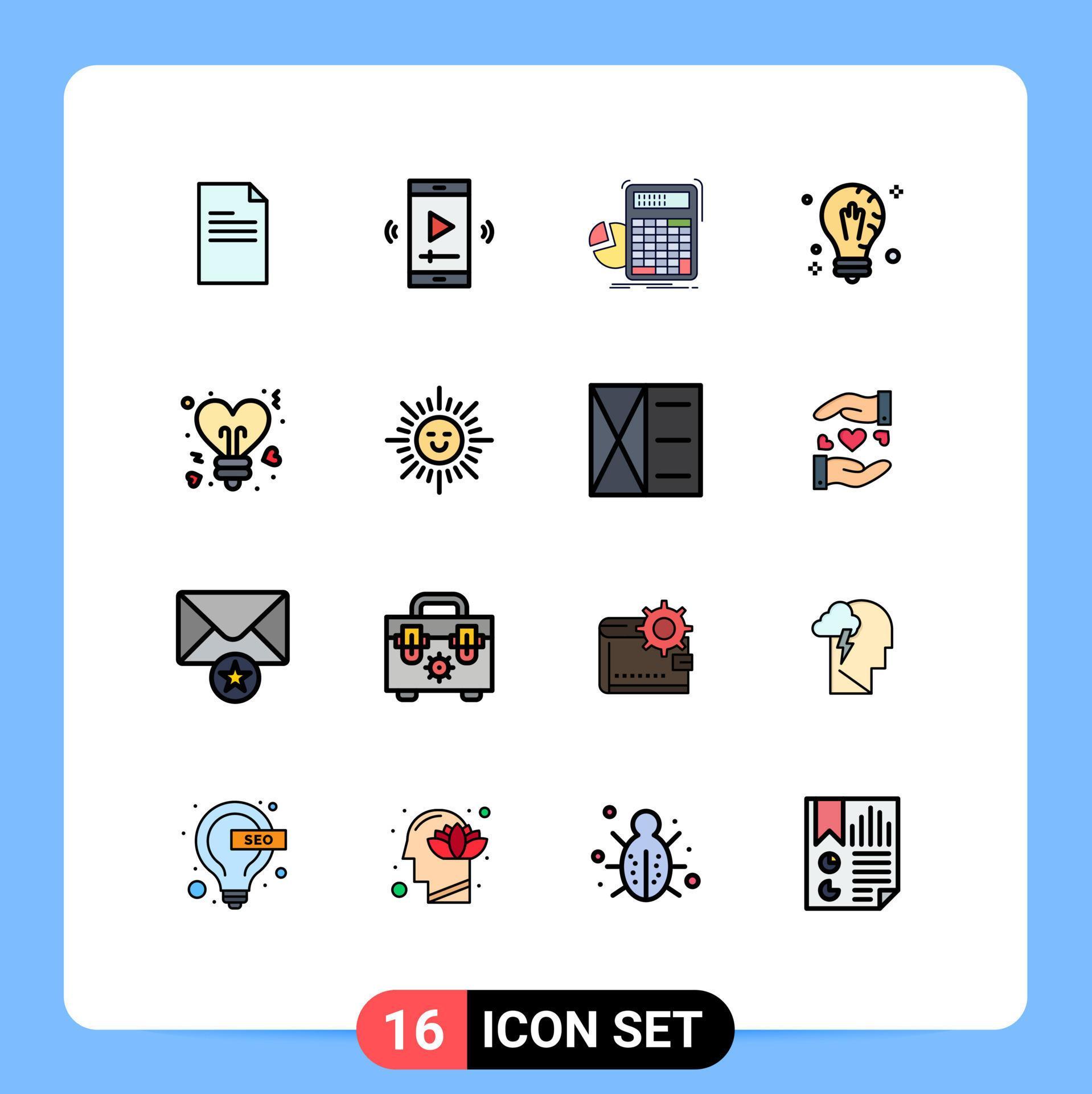 Stock Vector Icon Pack of 16 Line Signs and Symbols for solution bulb ...