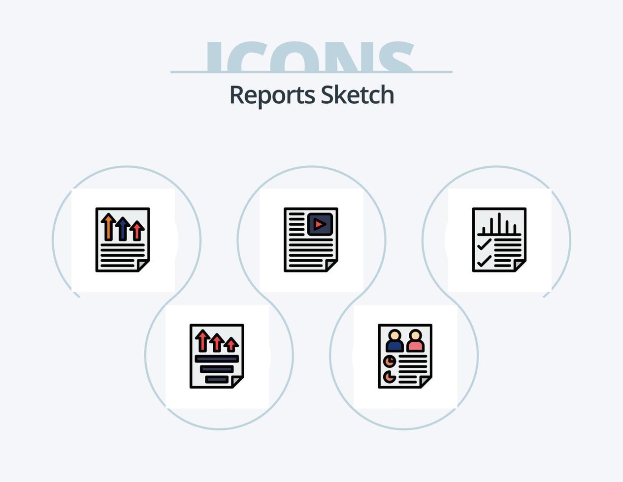 Reports Sketch Line Filled Icon Pack 5 Icon Design Report Document