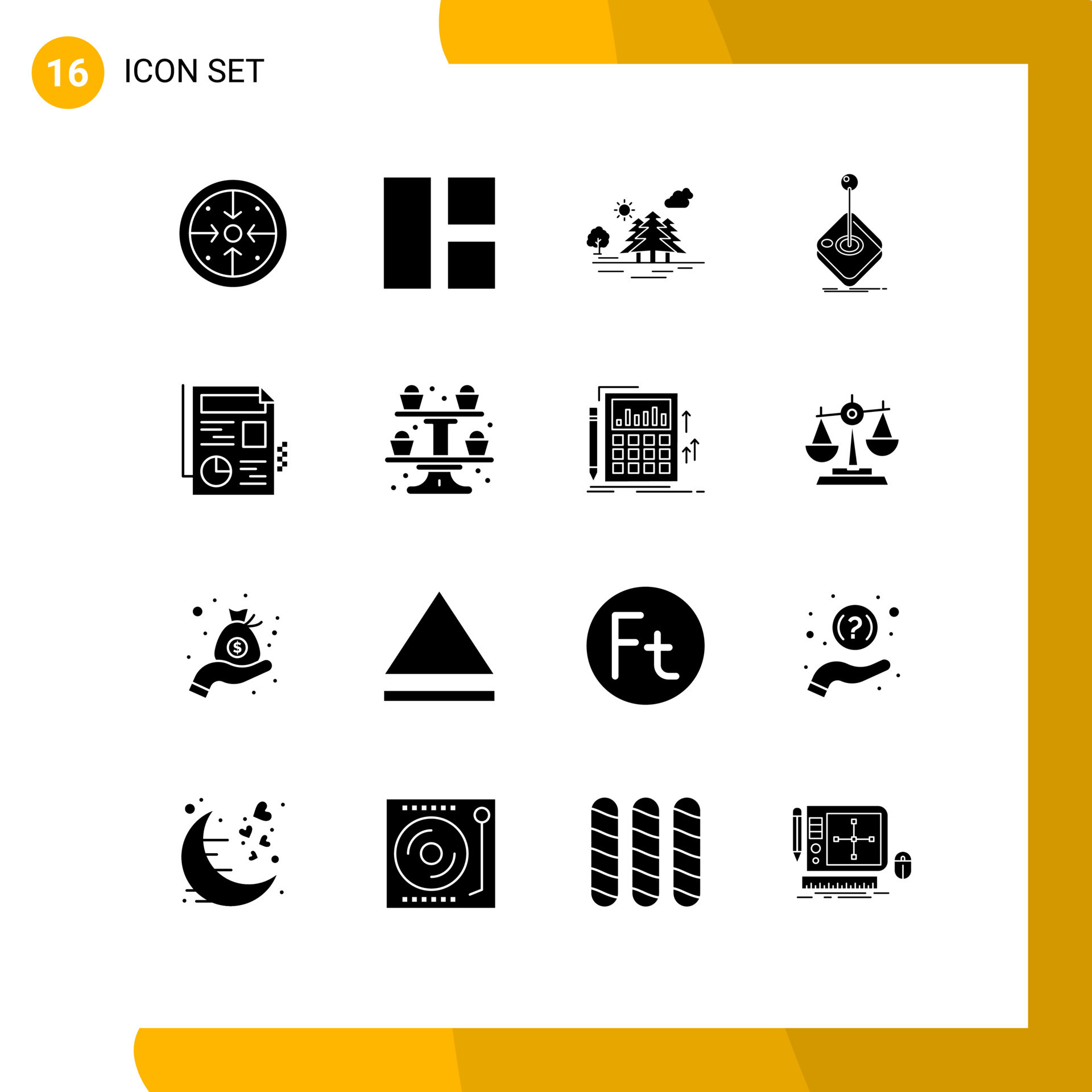 User Interface Pack of 16 Basic Solid Glyphs of joystick game layout arcade nature Editable ...