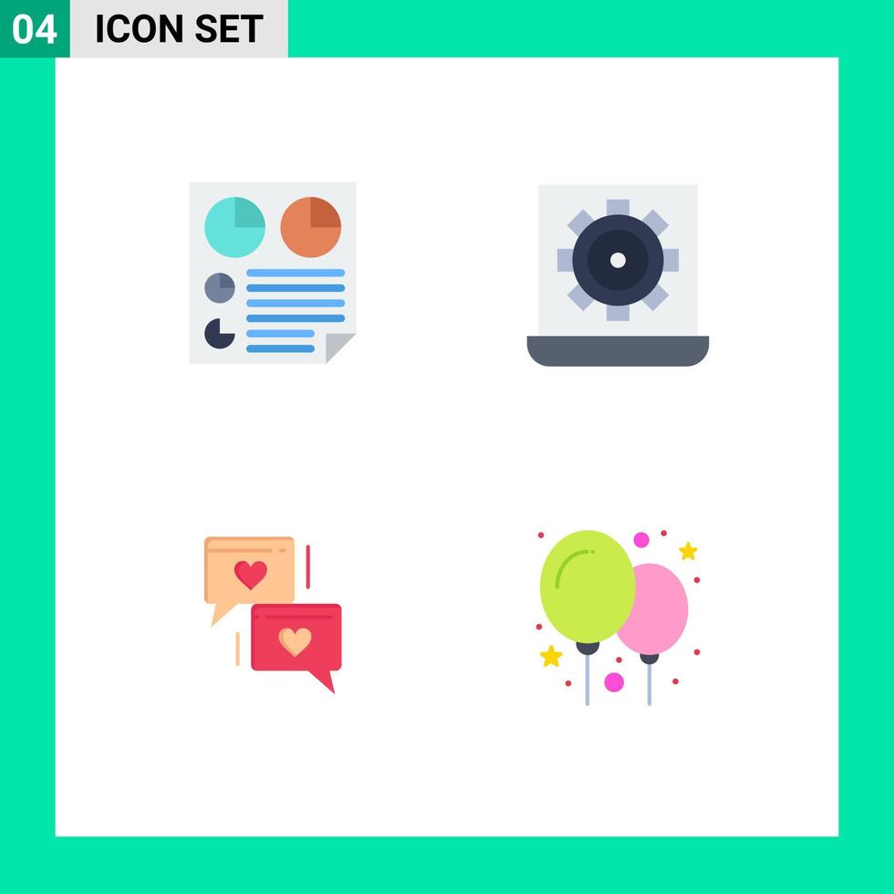 Pack of 4 creative Flat Icons of data setting report configure love ...