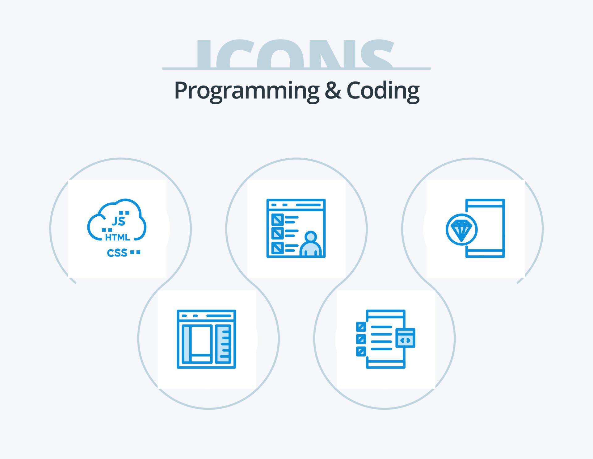 Programming And Coding Blue Icon Pack 5 Icon Design Coding App