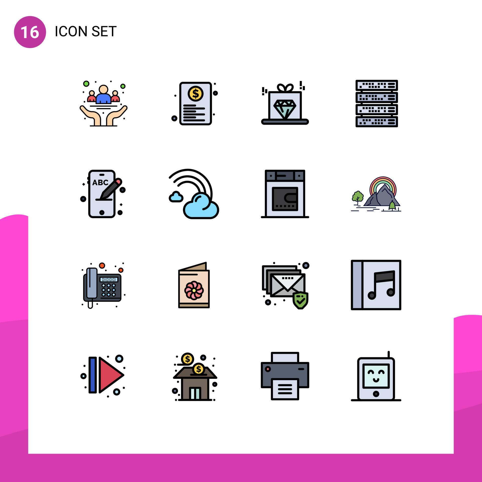 Flat Color Filled Line Pack of 16 Universal Symbols of server rack ...