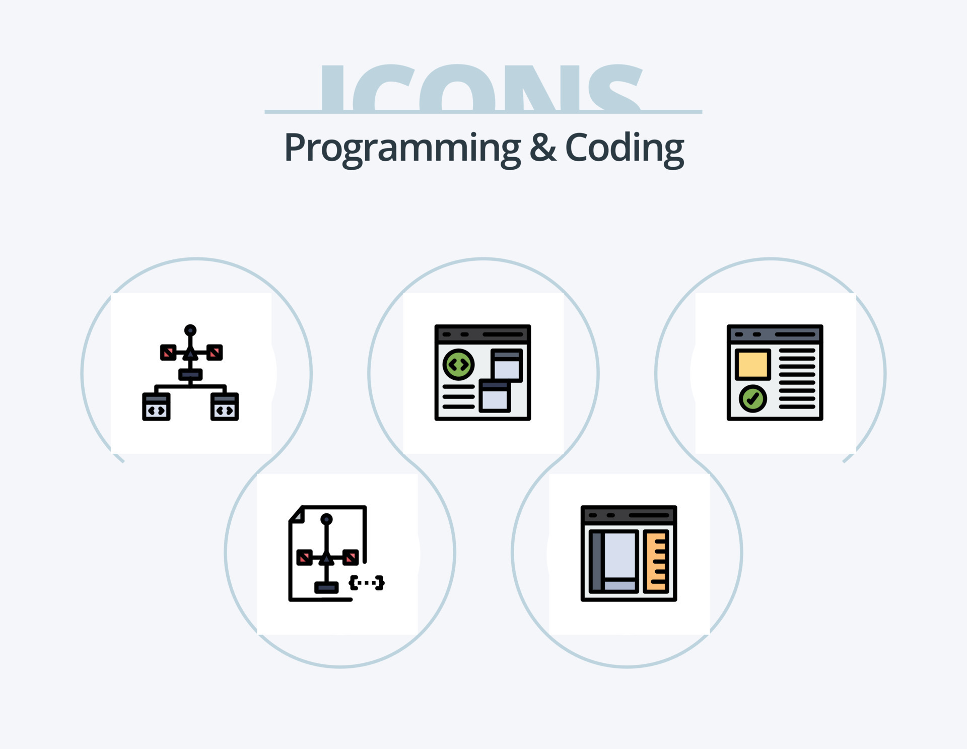 Programming And Coding Line Filled Icon Pack 5 Icon Design Coding App