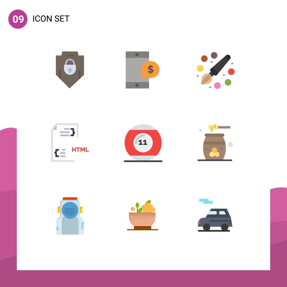 9 User Interface Flat Color Pack Of Modern Signs And Symbols Of Ball File Color Development