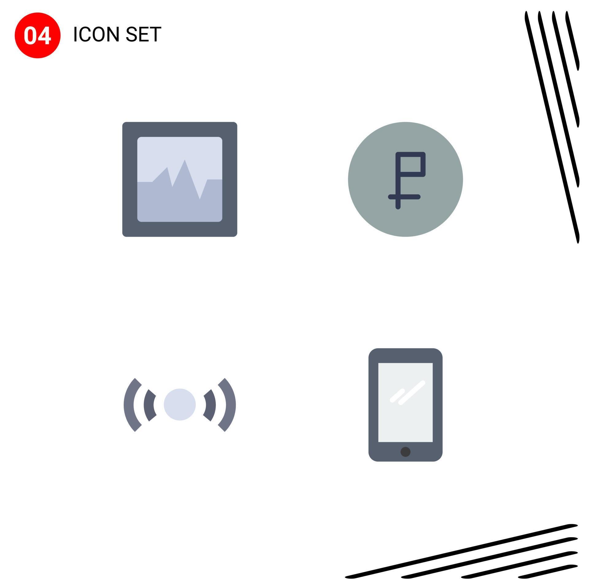 User Interface Pack of 4 Basic Flat Icons of analytics signal coin ruble ux Editable Vector ...