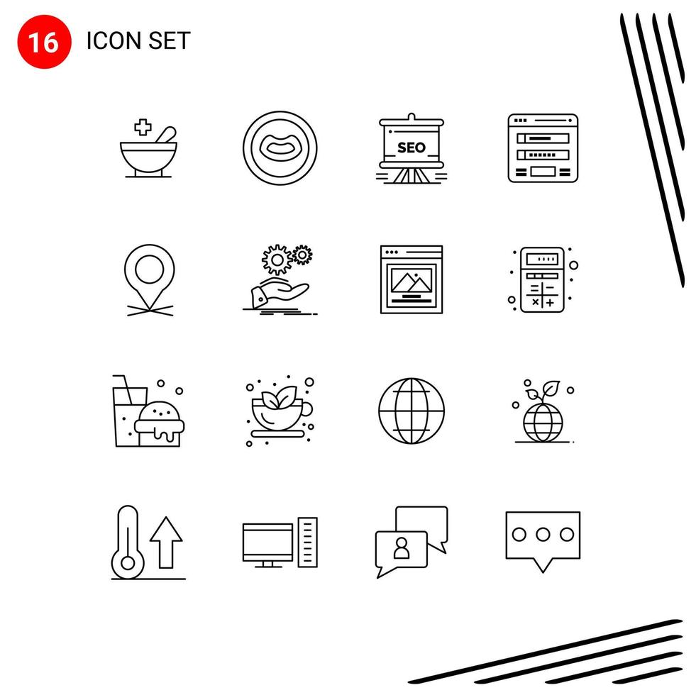 Set Of 16 Modern Ui Icons Symbols Signs For Map Web Seo Sitemap Form
