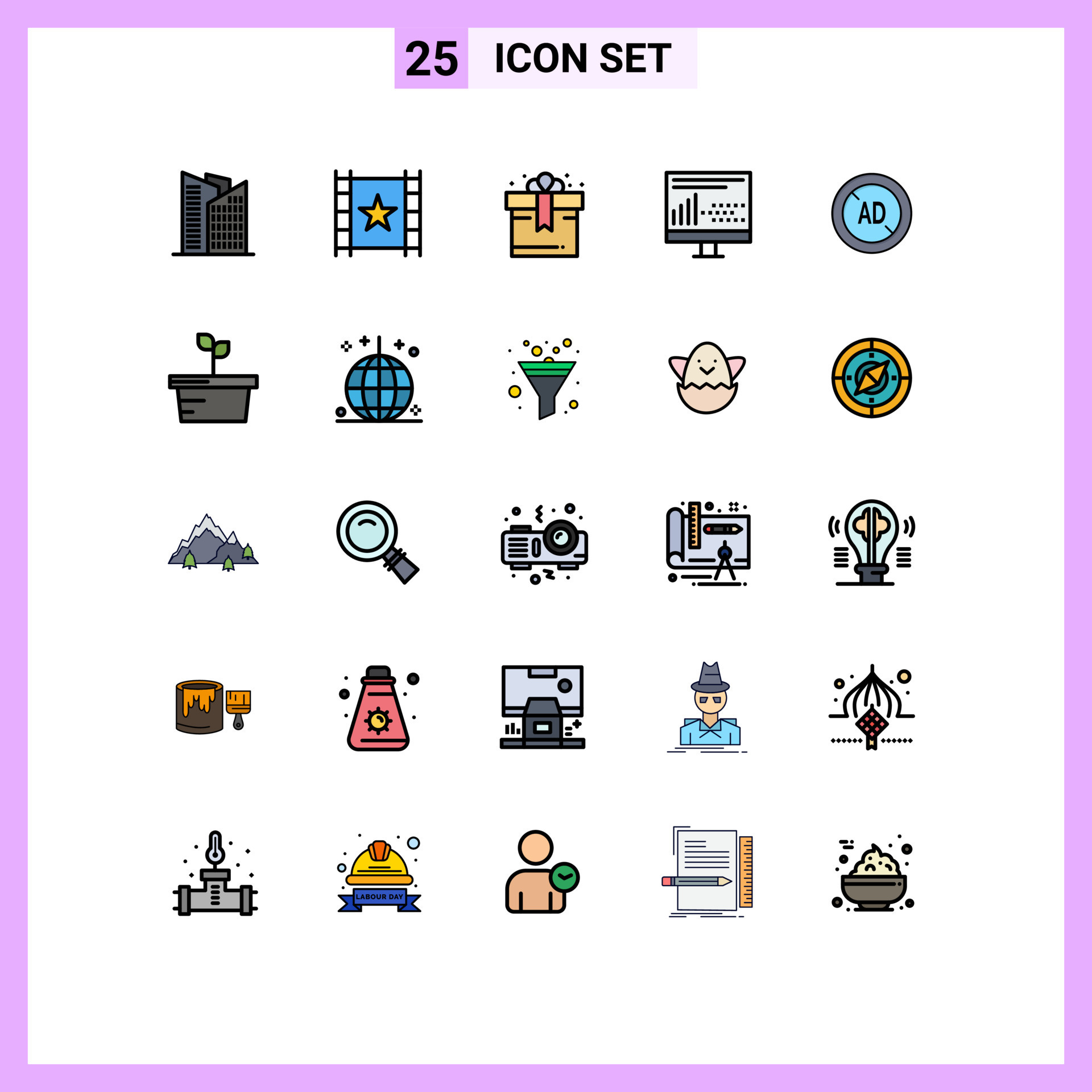 25 Thematic Vector Filled Line Flat Colors And Editable Symbols Of Ad Blocker Ad Box Statistics