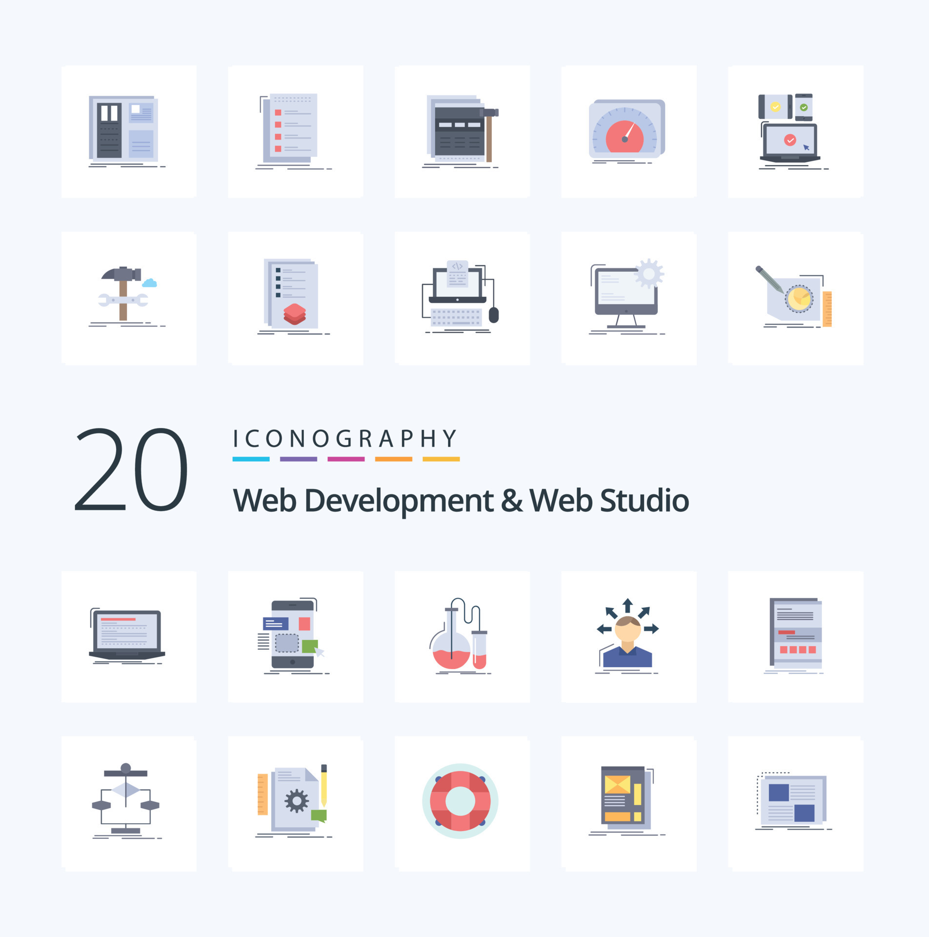 20 Web Development And Web Studio Flat Color icon Pack like options ...