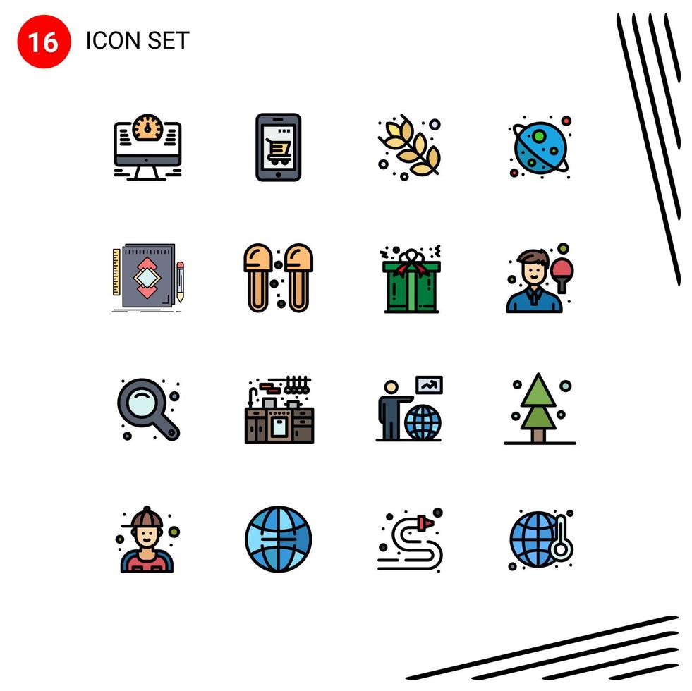 Mobile Interface Flat Color Filled Line Set of 16 Pictograms of identity design basket universe ...