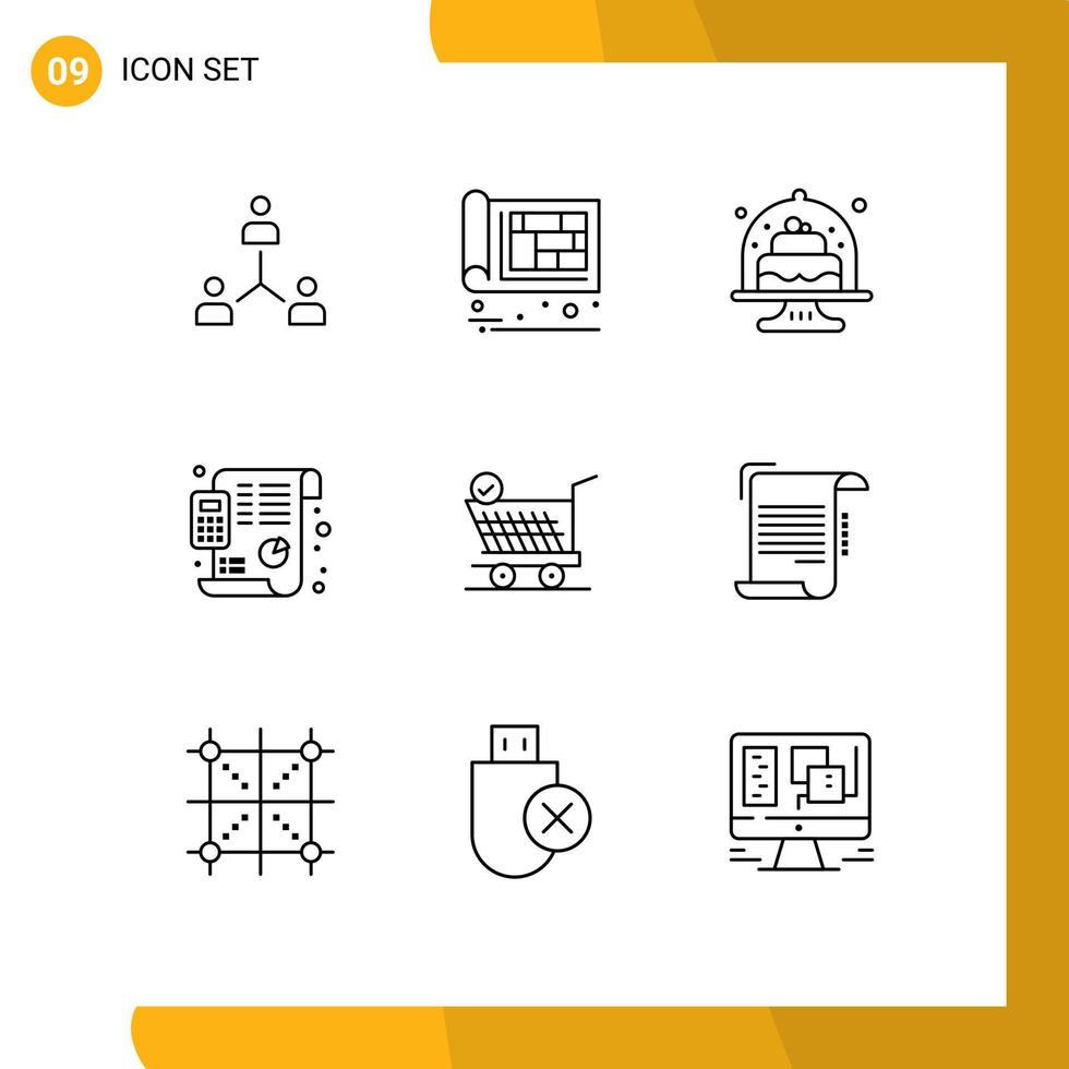 Modern Set of 9 Outlines and symbols such as plan cakes building cake baked Editable Vector ...