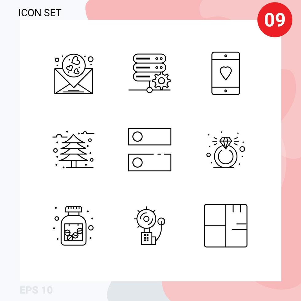 User Interface Pack Of 9 Basic Outlines Of Dns Leaf Cellphone Tree