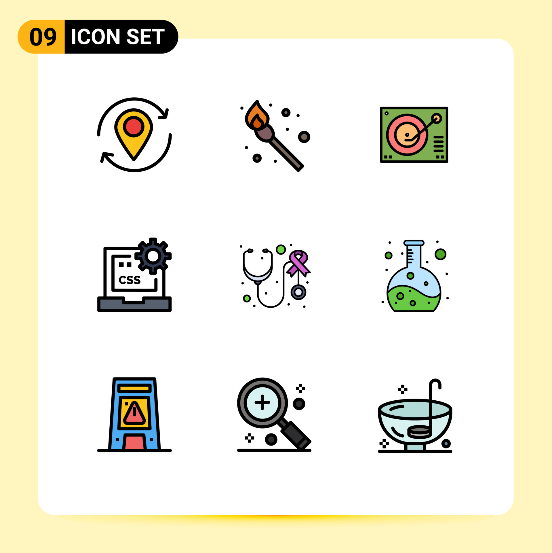 Universal Icon Symbols Group Of 9 Modern Filledline Flat Colors Of Development Css Deck Coding
