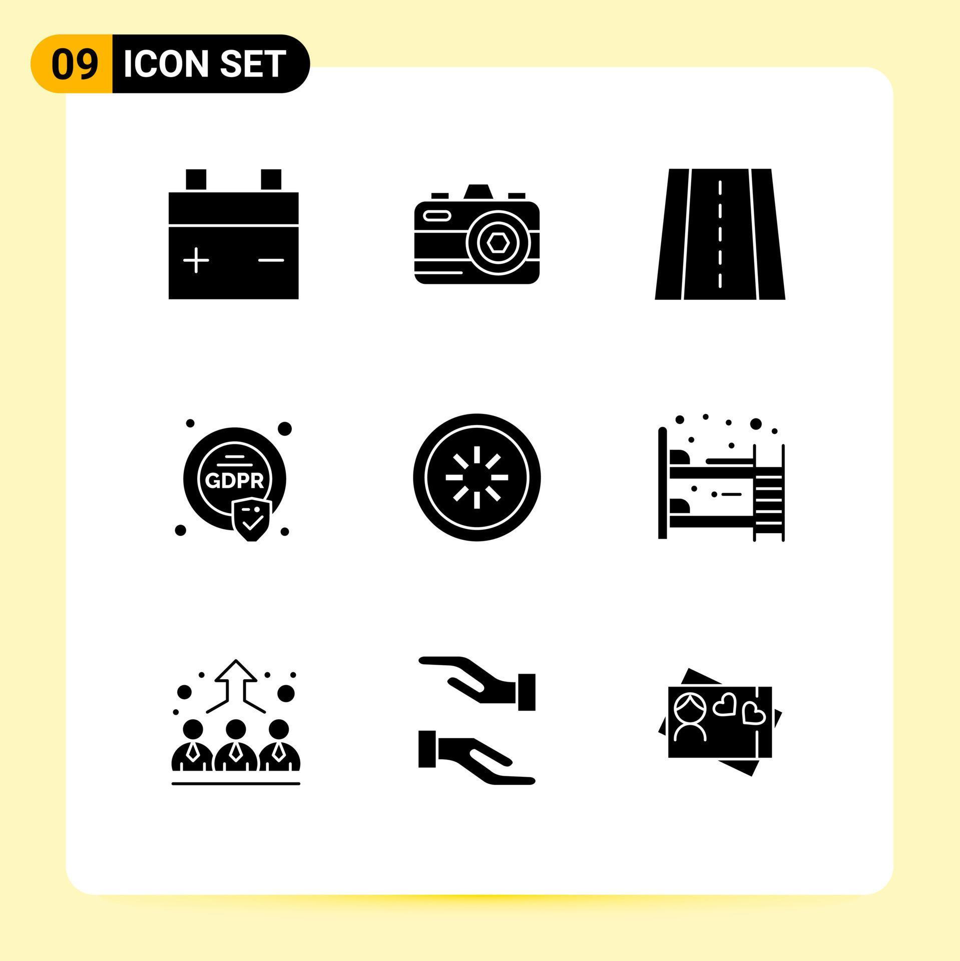 Set Of 9 Modern Ui Icons Symbols Signs For Loading Connection Way Communication Gdpr Editable