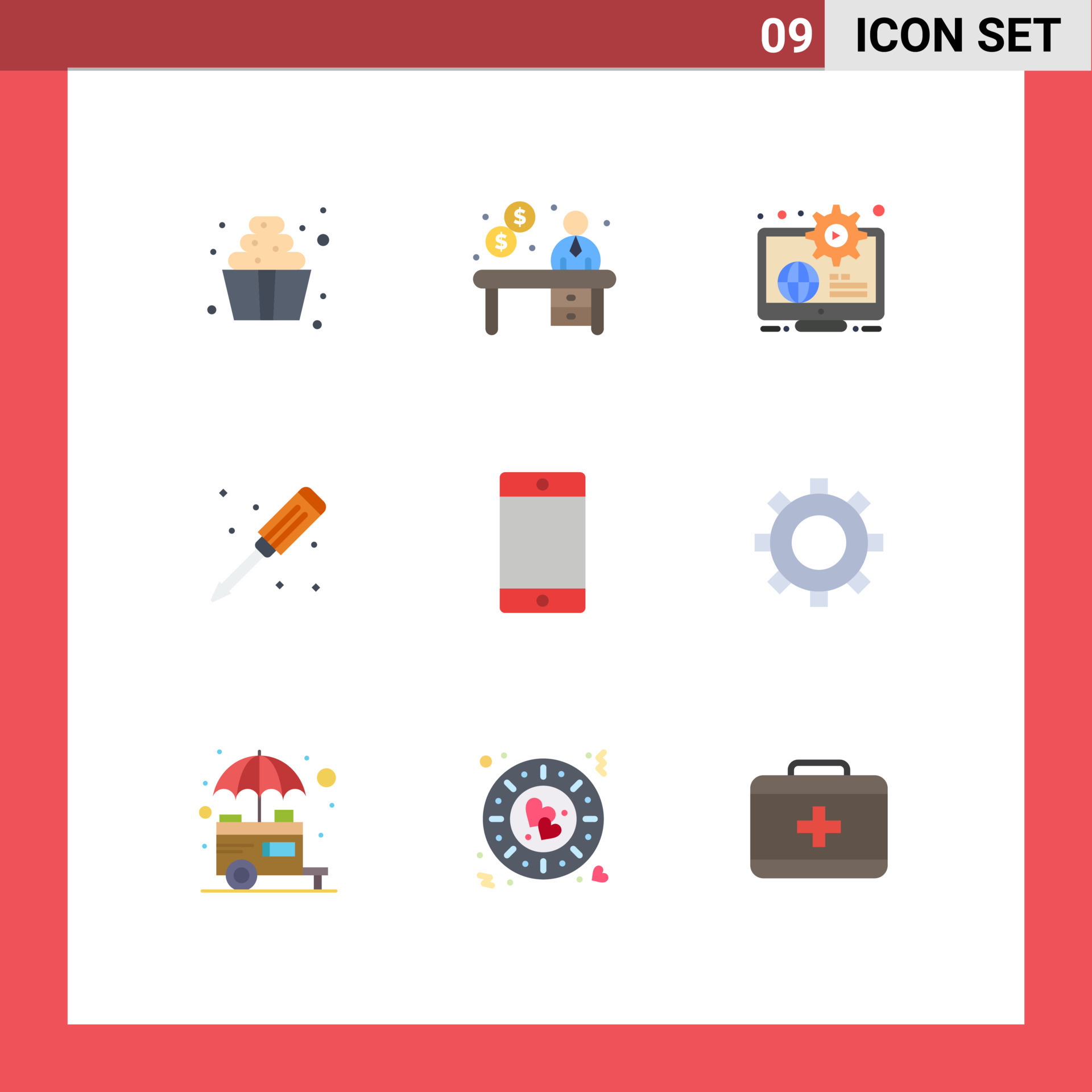 Set Of 9 Vector Flat Colors On Grid For Mobile Plumbing Globe Plumber Learn Editable Vector