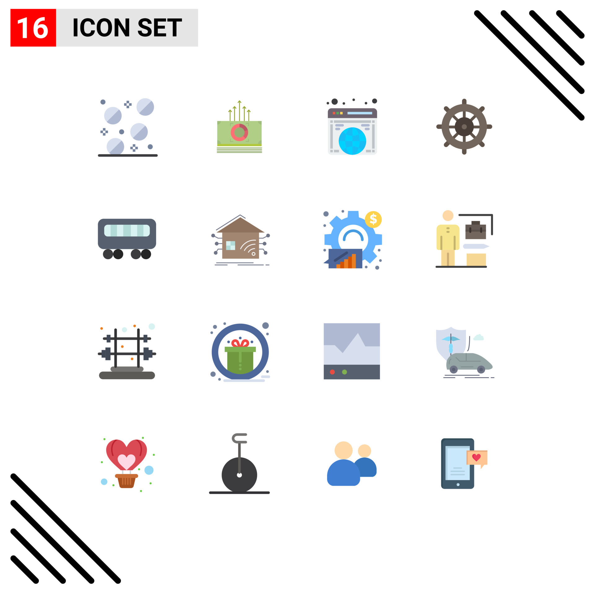 Stock Vector Icon Pack Of 16 Line Signs And Symbols For Train Passenger