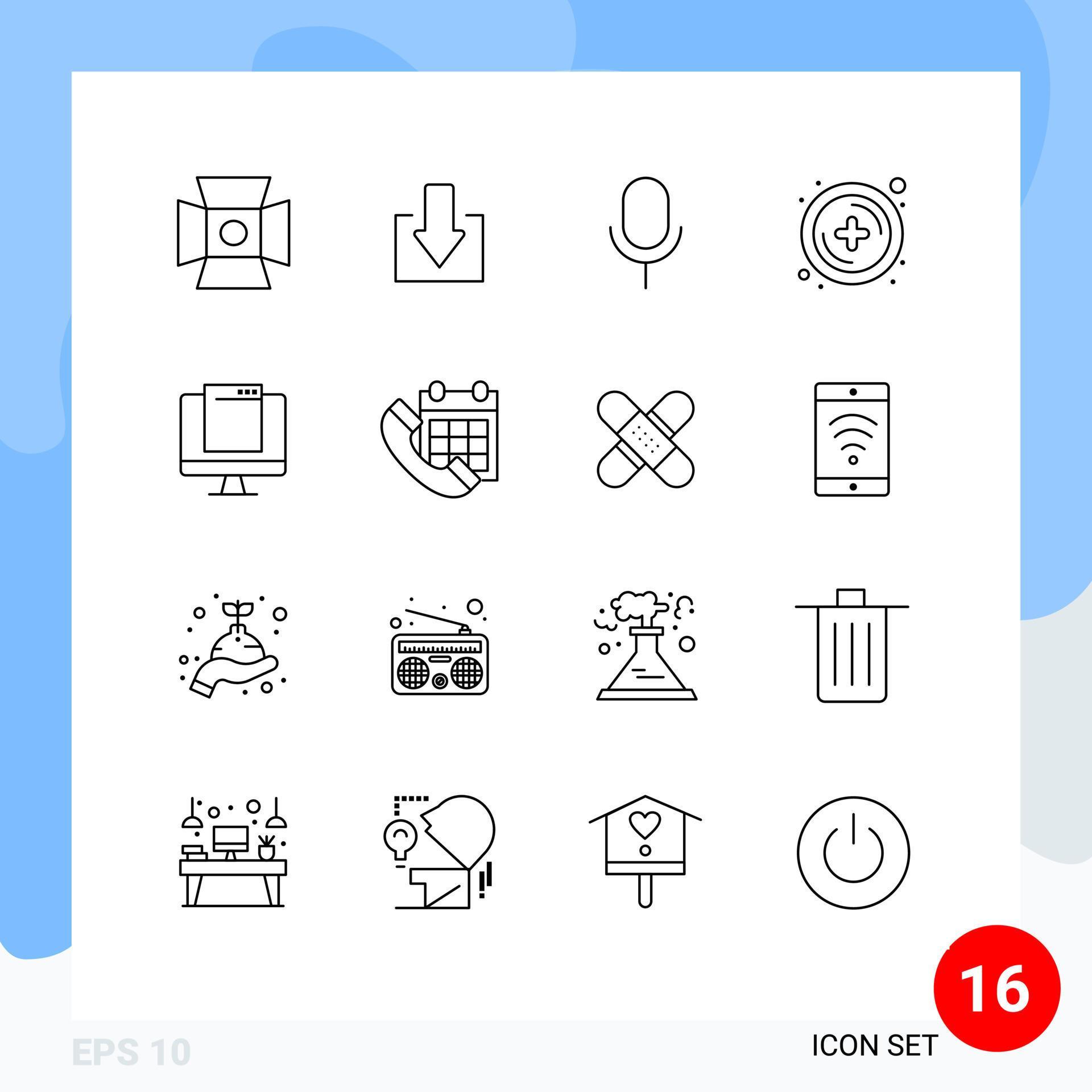 Set Of 16 Modern Ui Icons Symbols Signs For Imac Monitor Microphone