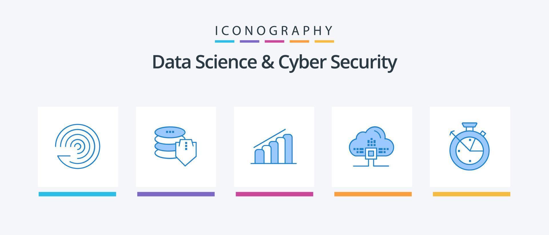 Data Science And Cyber Security Blue 5 Icon Pack Including time. scince. chart. cloud. based ...